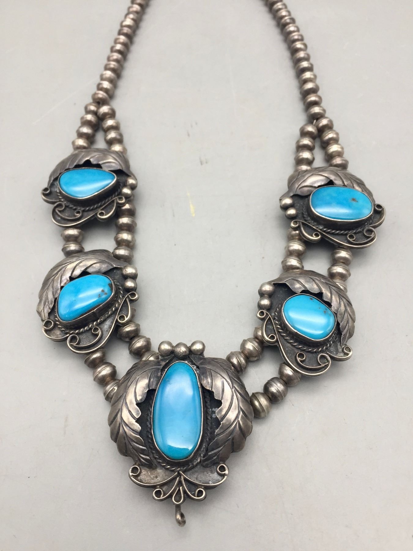 Vintage Turquoise And Sterling Silver Necklace