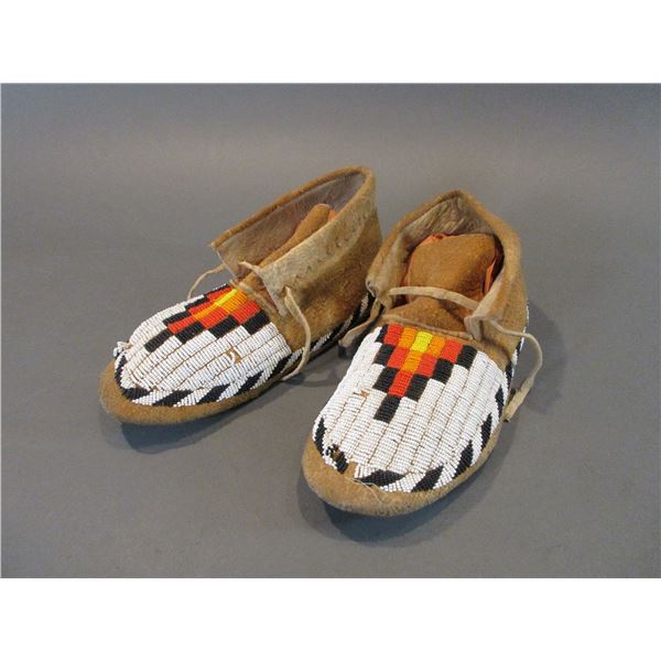 Beaded Braintan Smoked Moosehide Moccasins Rawhide Soles Some Bead