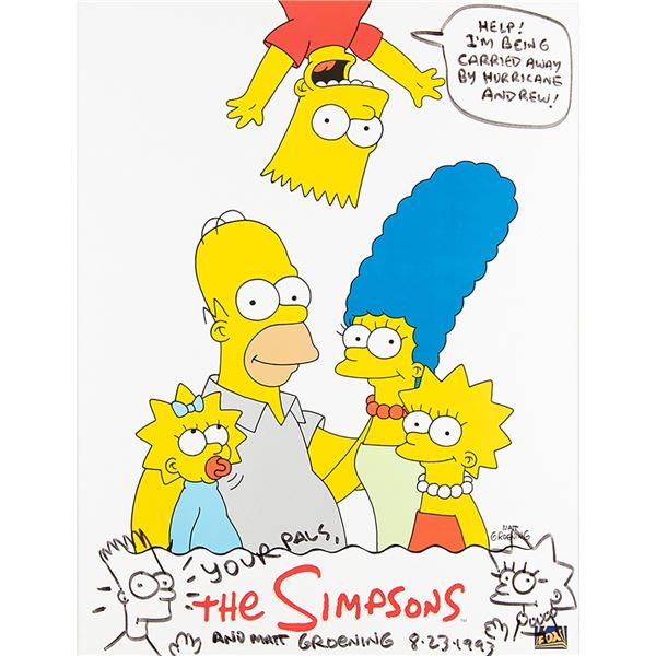 Matt Groening Signed Poster With Bart And Lisa Simpson Sketches