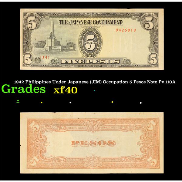 1942 Philippines Under Japanese Jim Occupation 5 Pesos Note P 110a