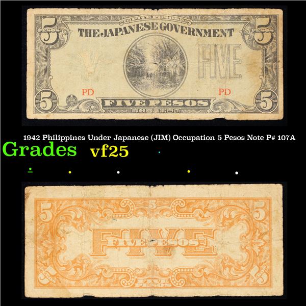 1942 Philippines Under Japanese Jim Occupation 5 Pesos Note P 107a