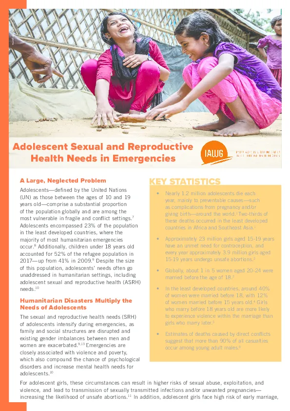 Iawg Fact Sheet Adolescent Sexual And Reproductive Health Needs In
