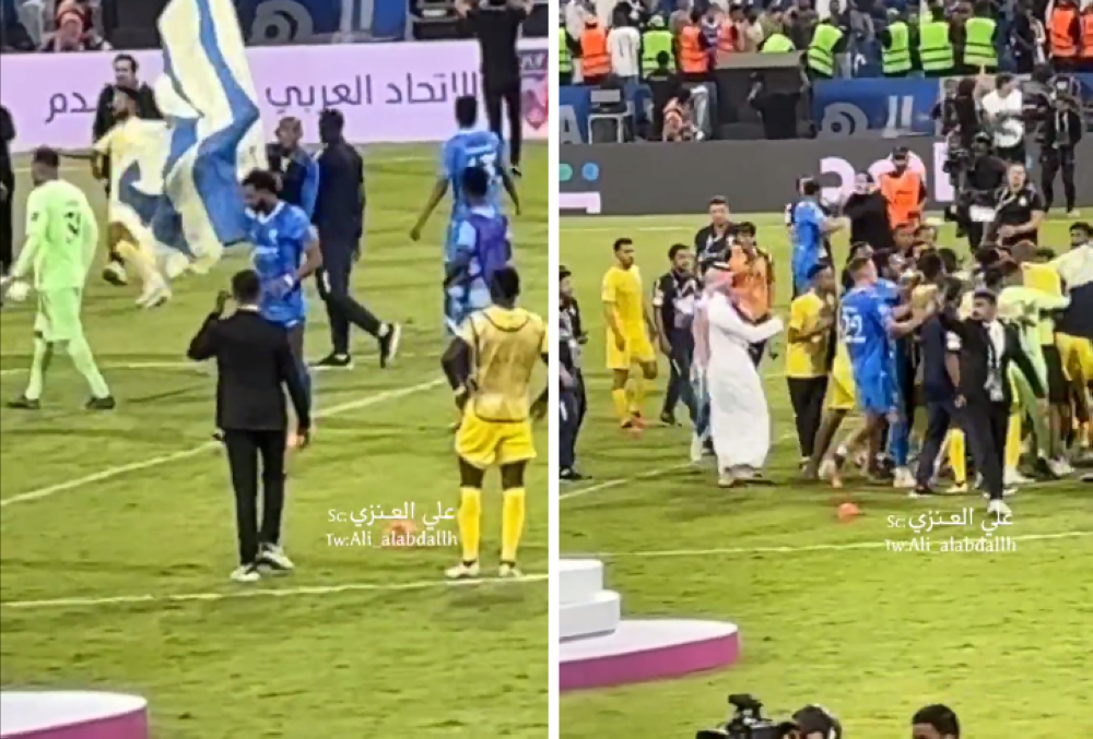 شاهد اشتباك بين لاعبي الهلال والنصر بعد منع البليهي اللاعب تاليسكا