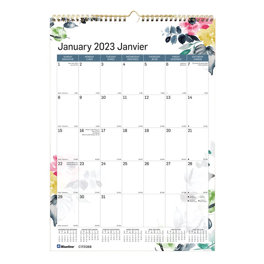 Calendrier Mural Mensuel Watercolour 2023