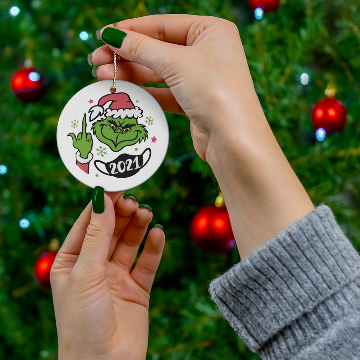 Grinch Giving The Finger Merry Fucking Christmas 2021 Ornament