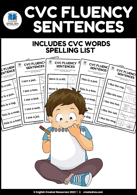 Cvc Fluency Sentences And Spelling List English Created Resources