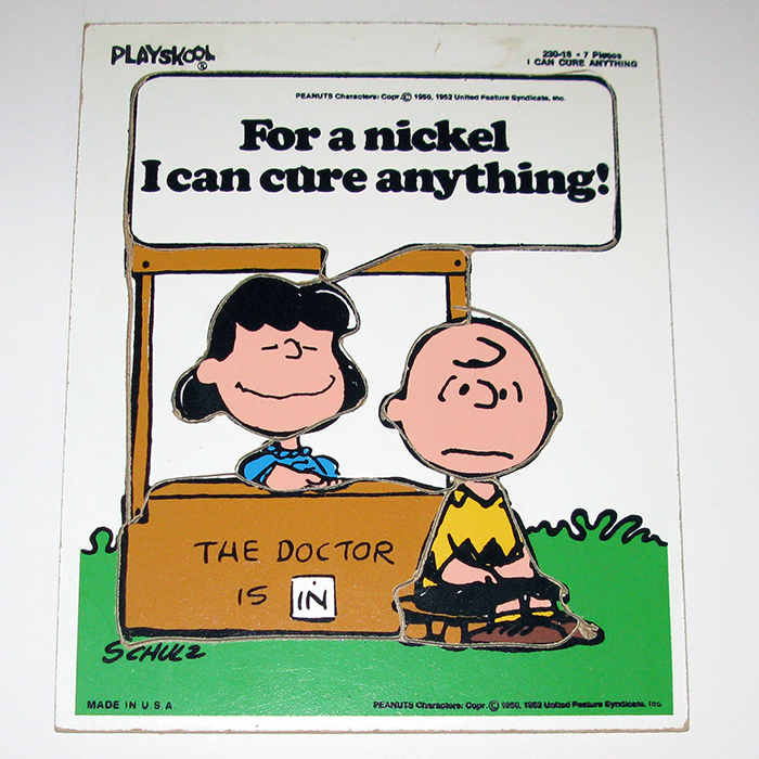 Charlie Brown And Lucy At Doctors Booth Wooden Tray Puzzle