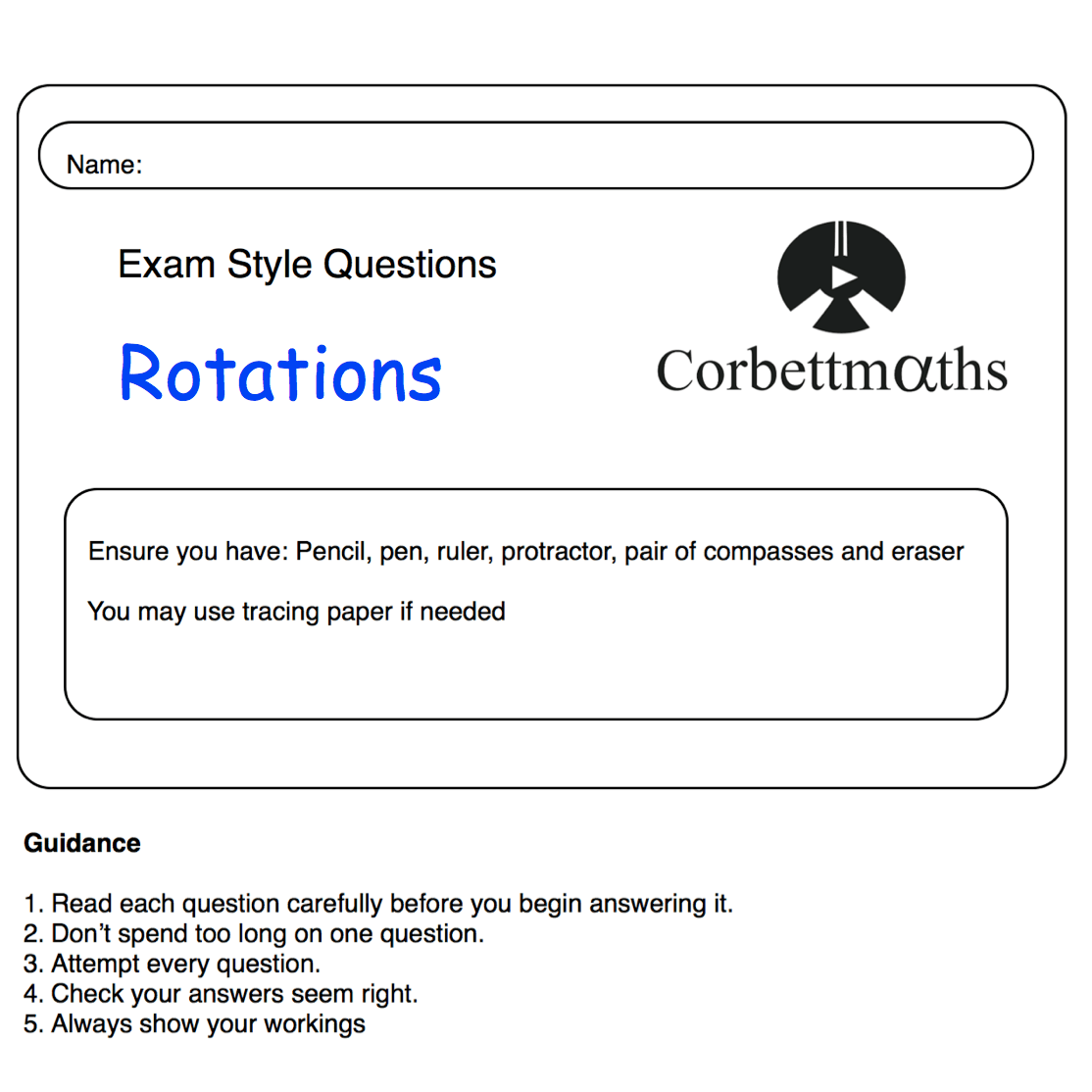 Rotations Practice Questions Corbettmaths