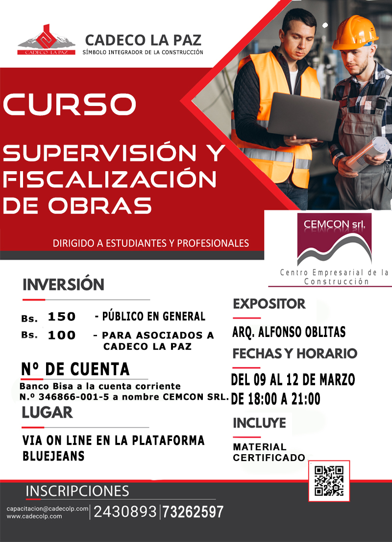 Curso SupervisiÓn Y FiscalizaciÓn De Obras Cadeco La Paz