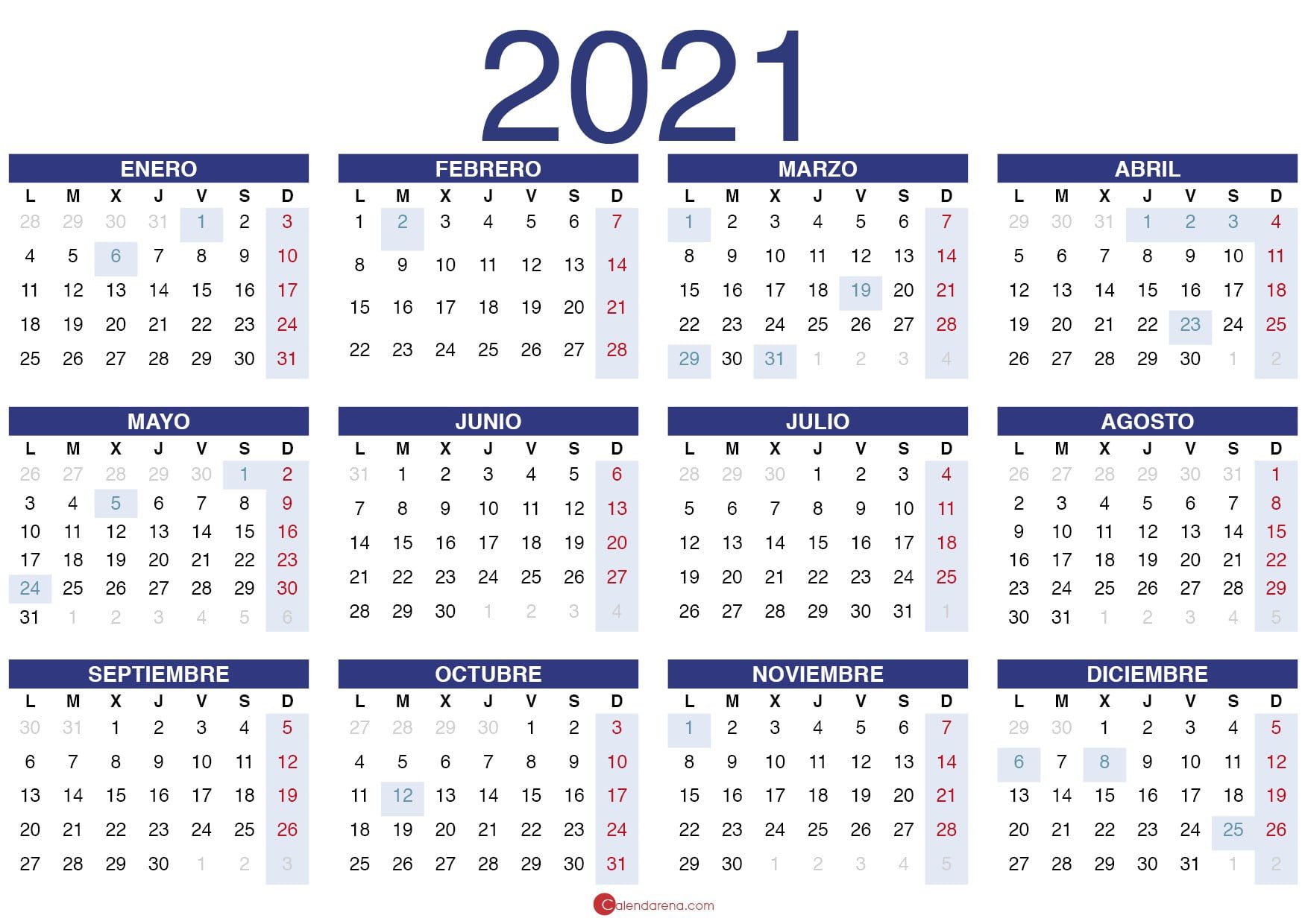 Plantillas Calendario 2021 Para Rellenar