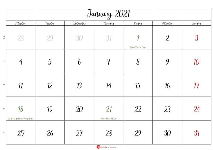 Cute 2021 Printable Blank Calendars Cute January 2021 Calendar Images