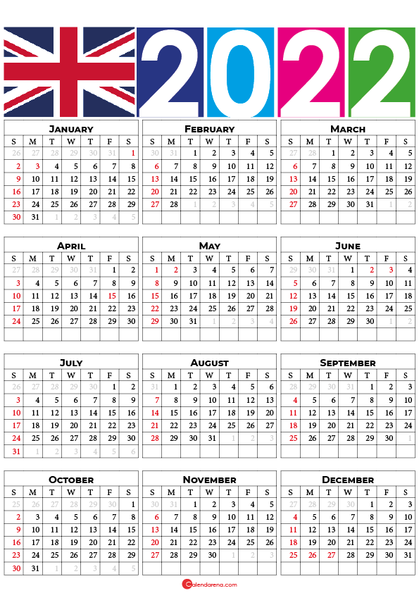 2022 Calendar Uk Printable A4 Free Letter Templates Zohal