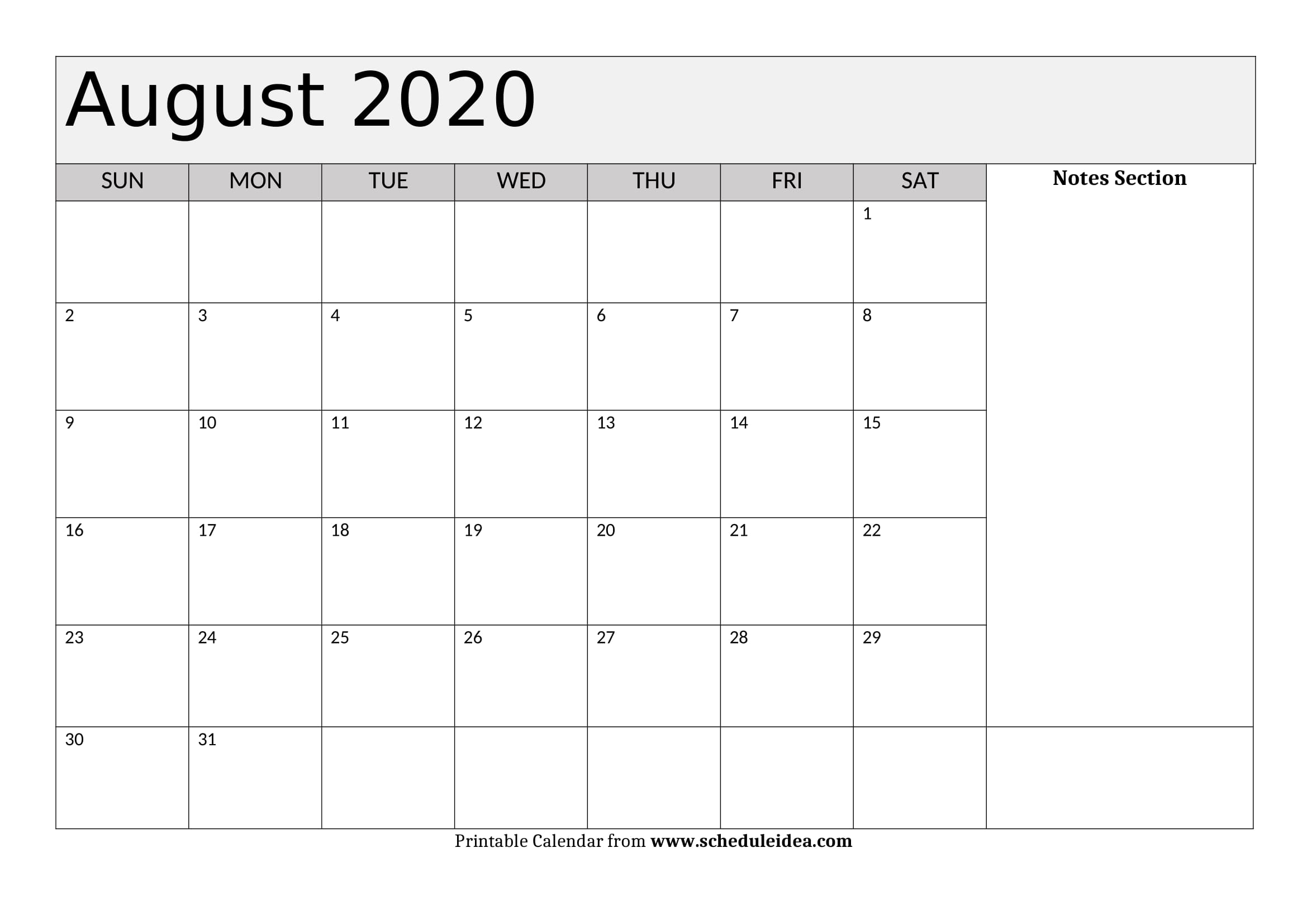 2020 August Calendar Printable Word Searches