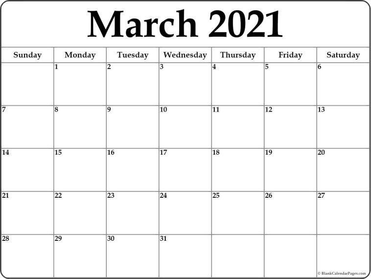 March 2021 Calendar Printable Monthly Template