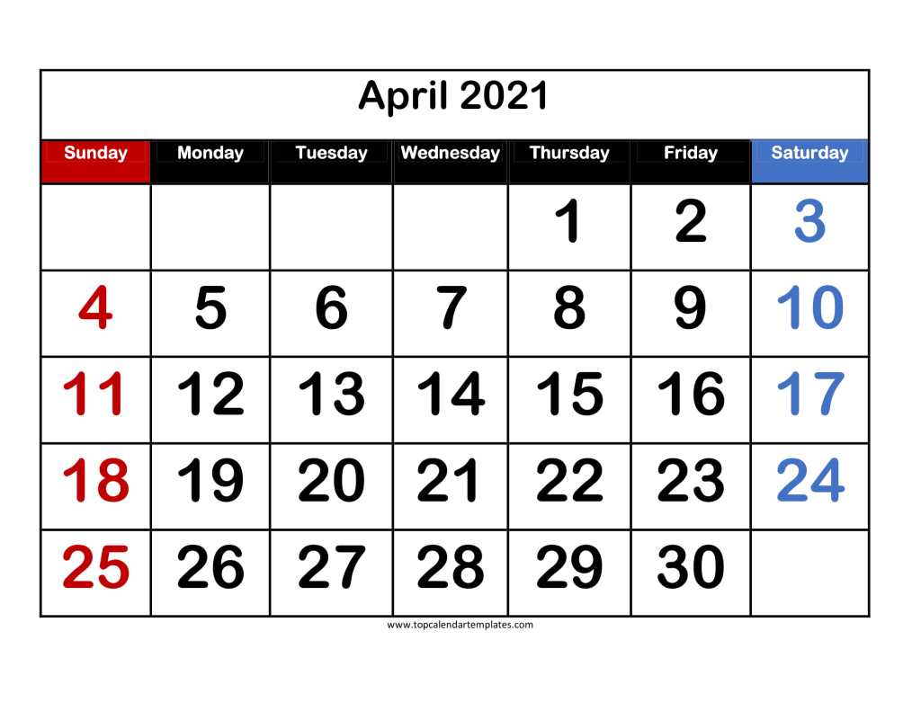 Free April 2021 Calendar Printable Monthly Template