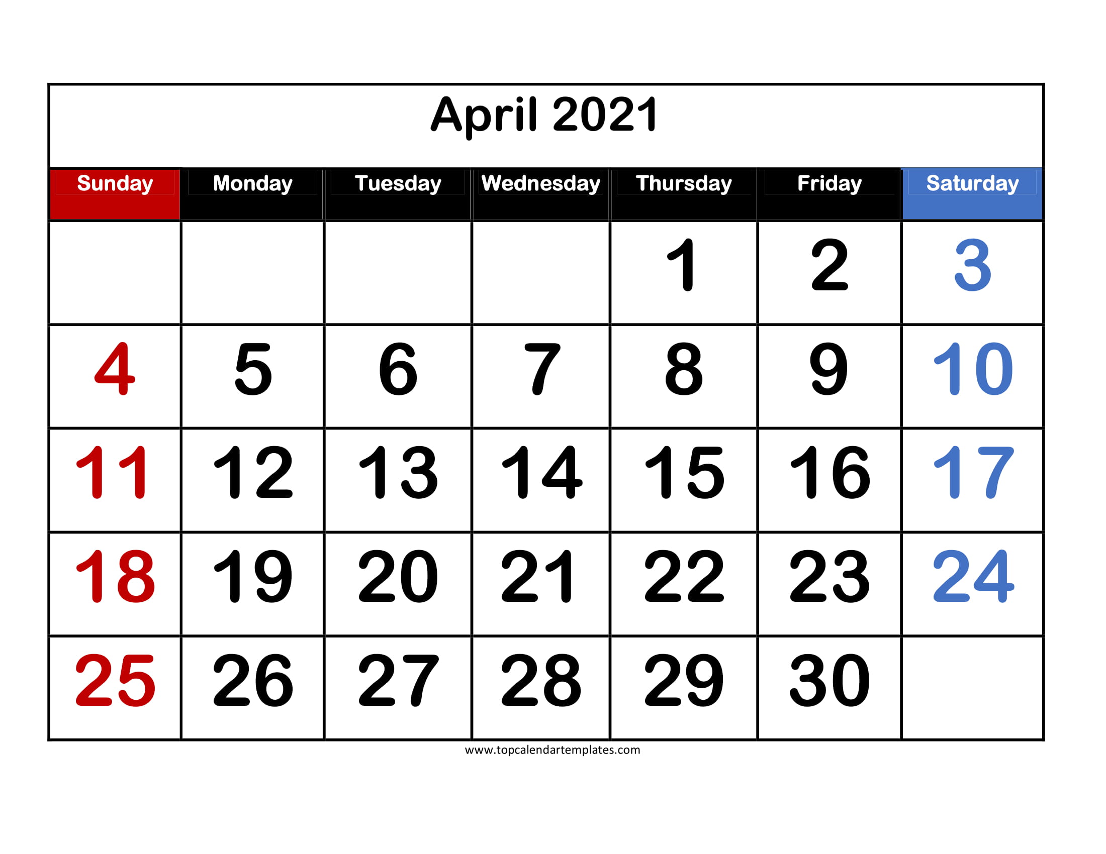 April 2021 Calendar