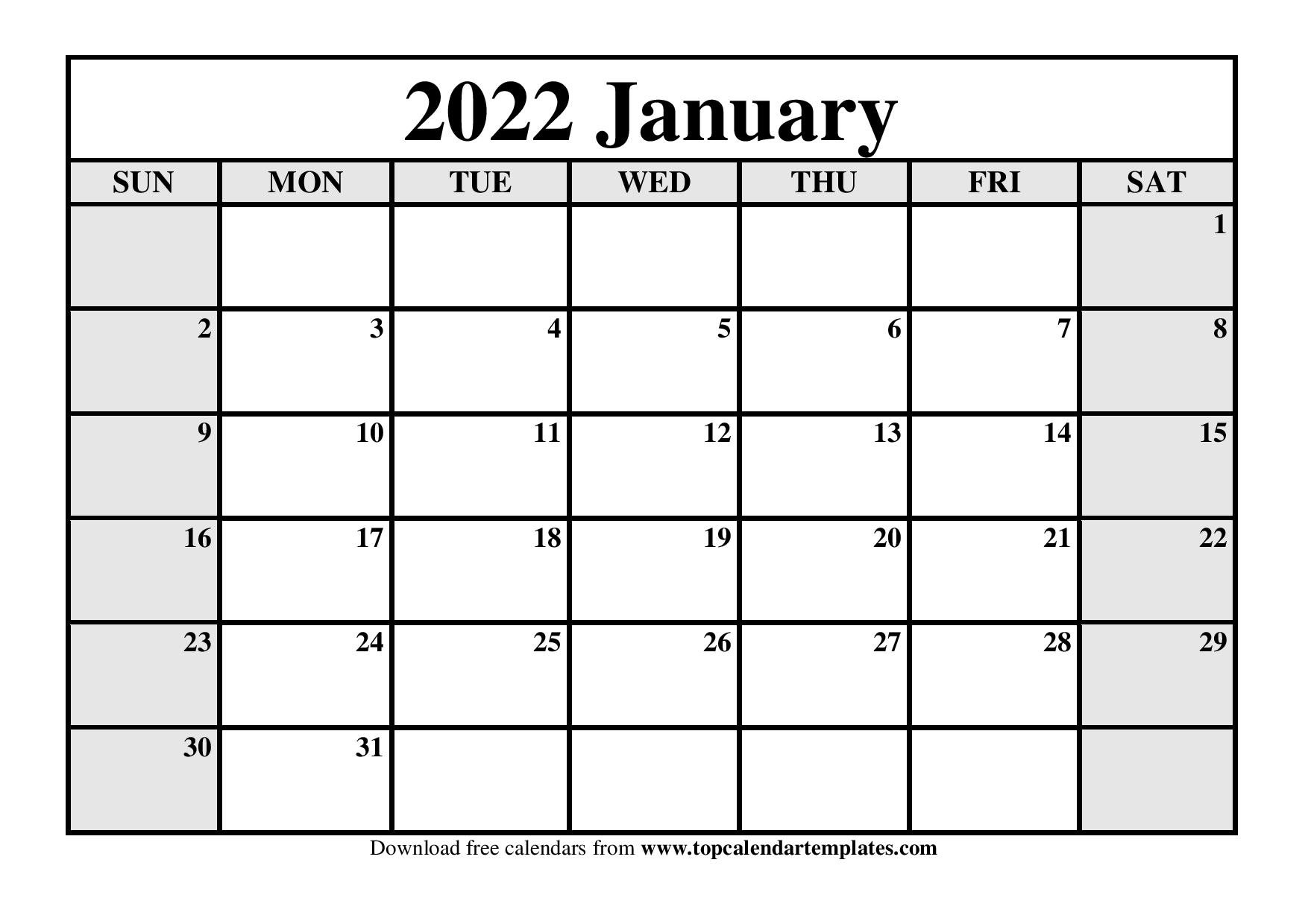 Free January 2022 Printable Calendar Blank Templates