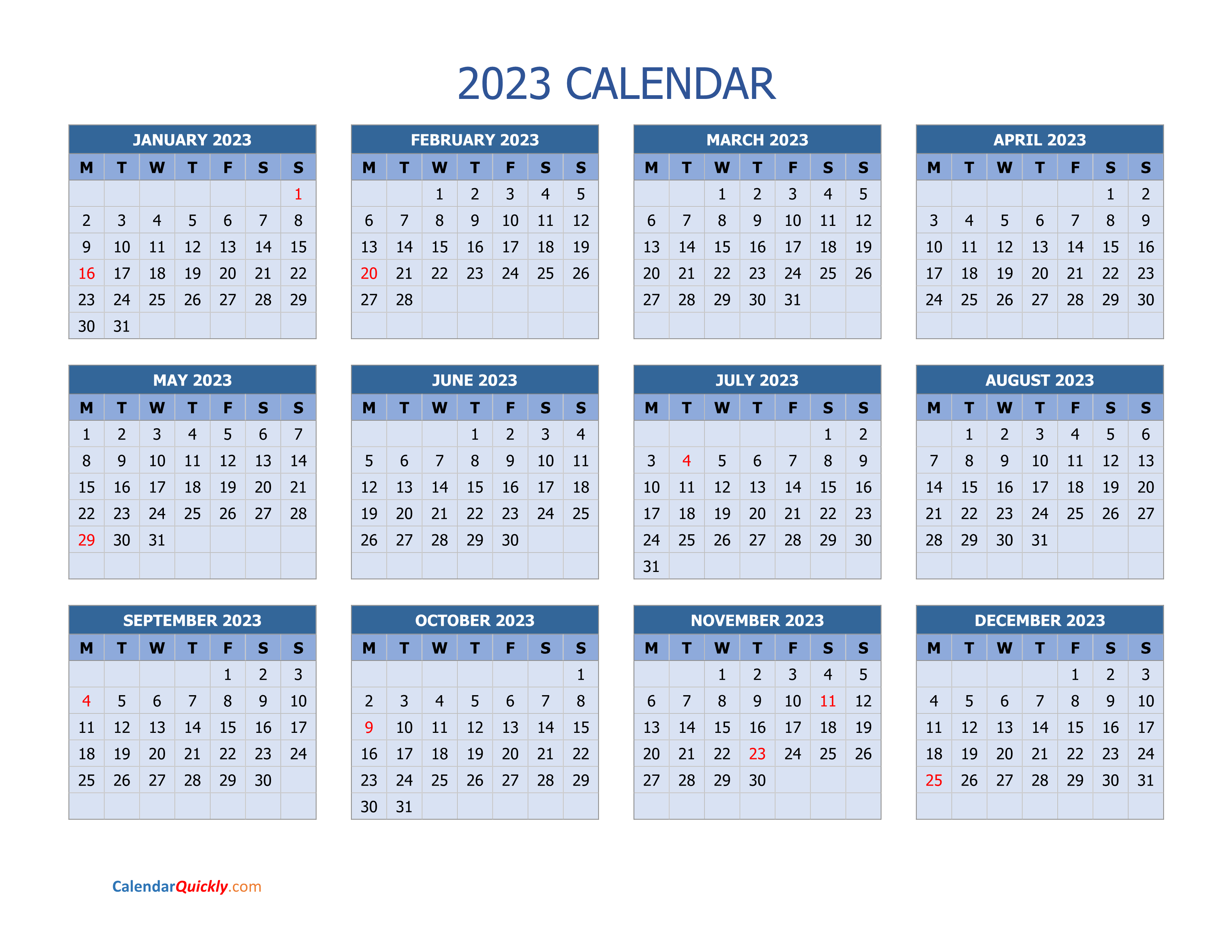 2023 Calendar Templates And Images 2023 Printable Calendar Pdf Free