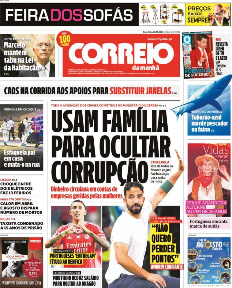 Correio Da Manhã Capa Da Edição De Sexta Feira 18 De Agosto 2023