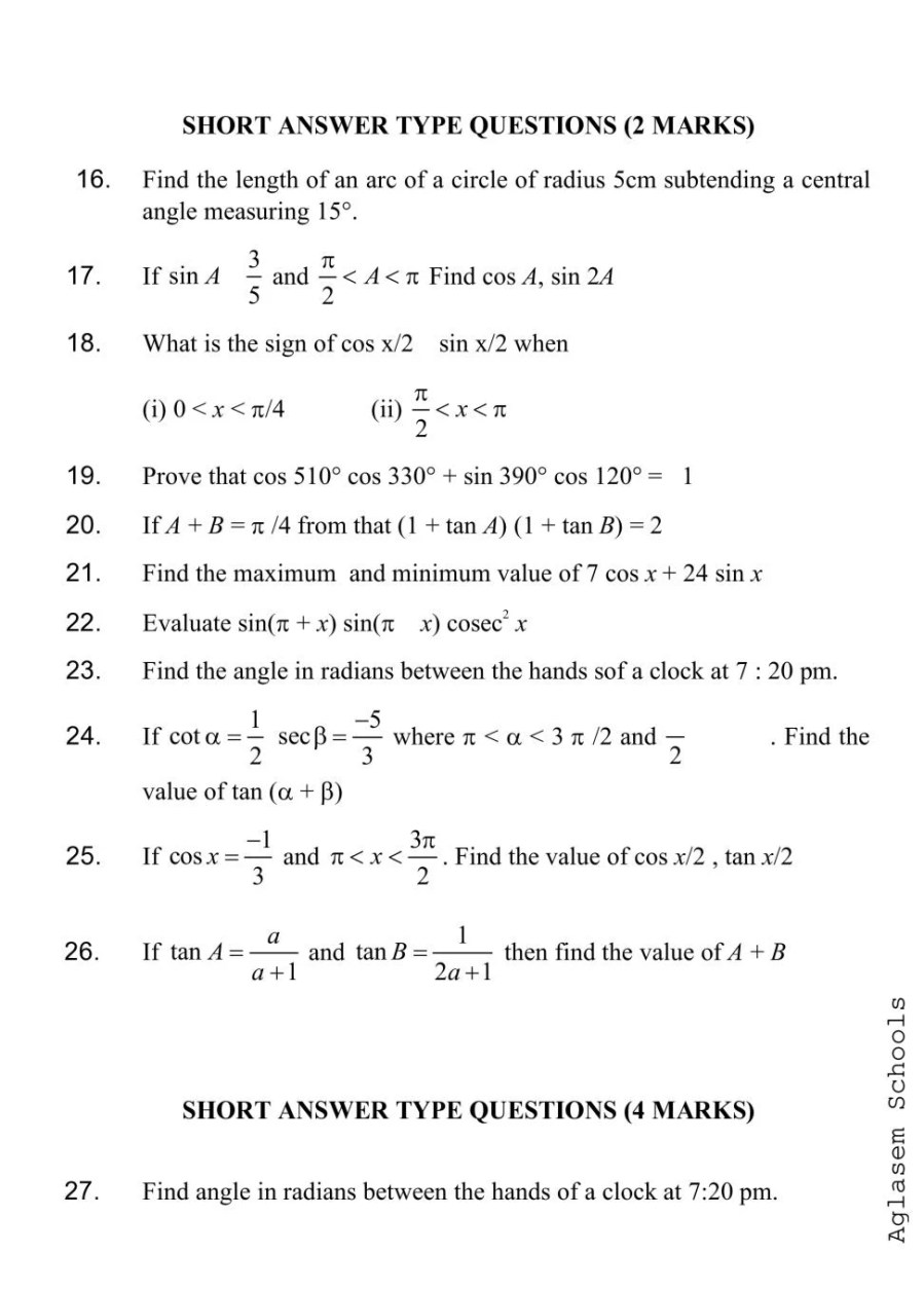 Class 11 Maths Trigonometric Functions Notes All Important Notes