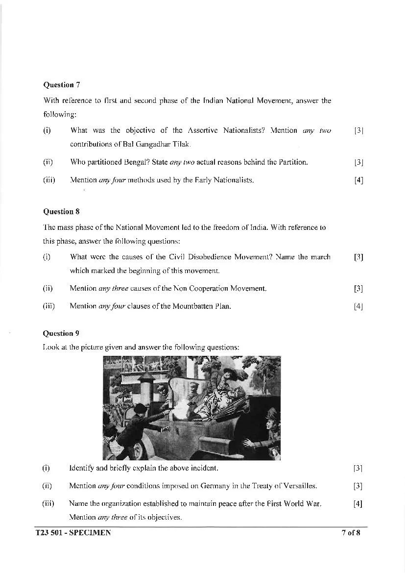 Icse Class 10 History And Civics Specimen Paper 2024 Pdf Oneedu24