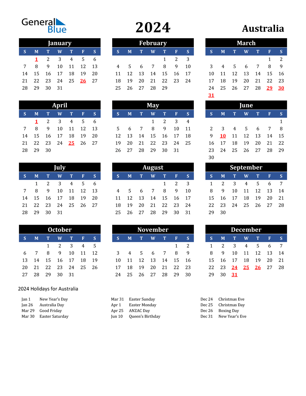 Printable 2024 Australia Calendar Templates With Holidays Calendarlabs