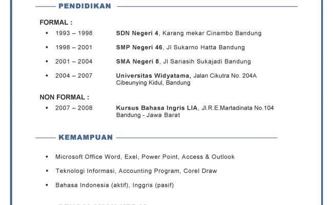 Contoh Cv Menarik Pdf Cara Membuat Cv Yang Benar Dan Contoh Resume