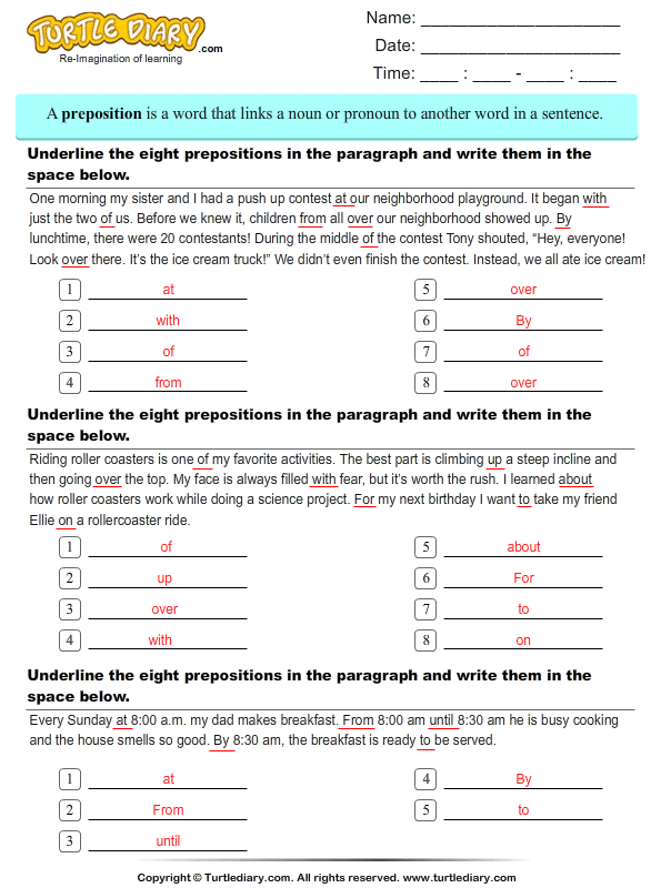 Underline The Preposition Worksheet Preposition Worksheets