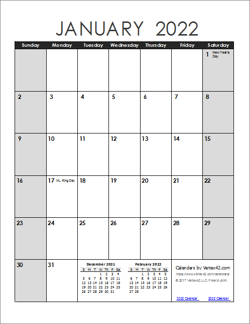 Printable Monthly Calendar 2022 Portrait Printable World Holiday