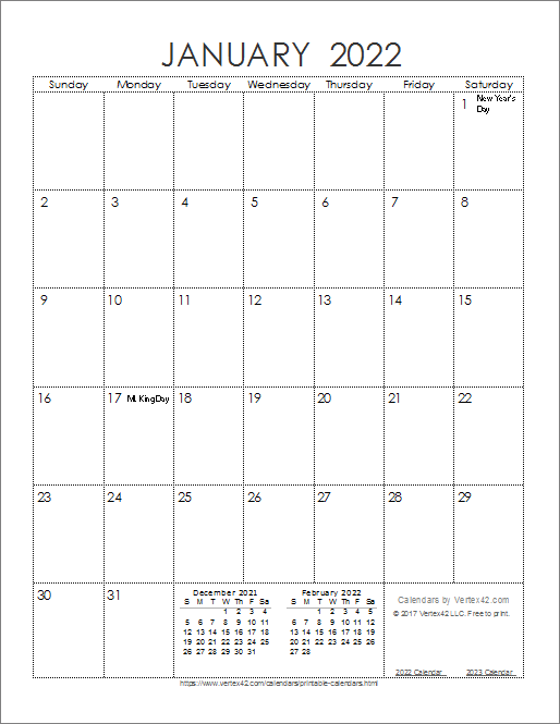 Printable Monthly Calendars For 2022 Free Letter Templates