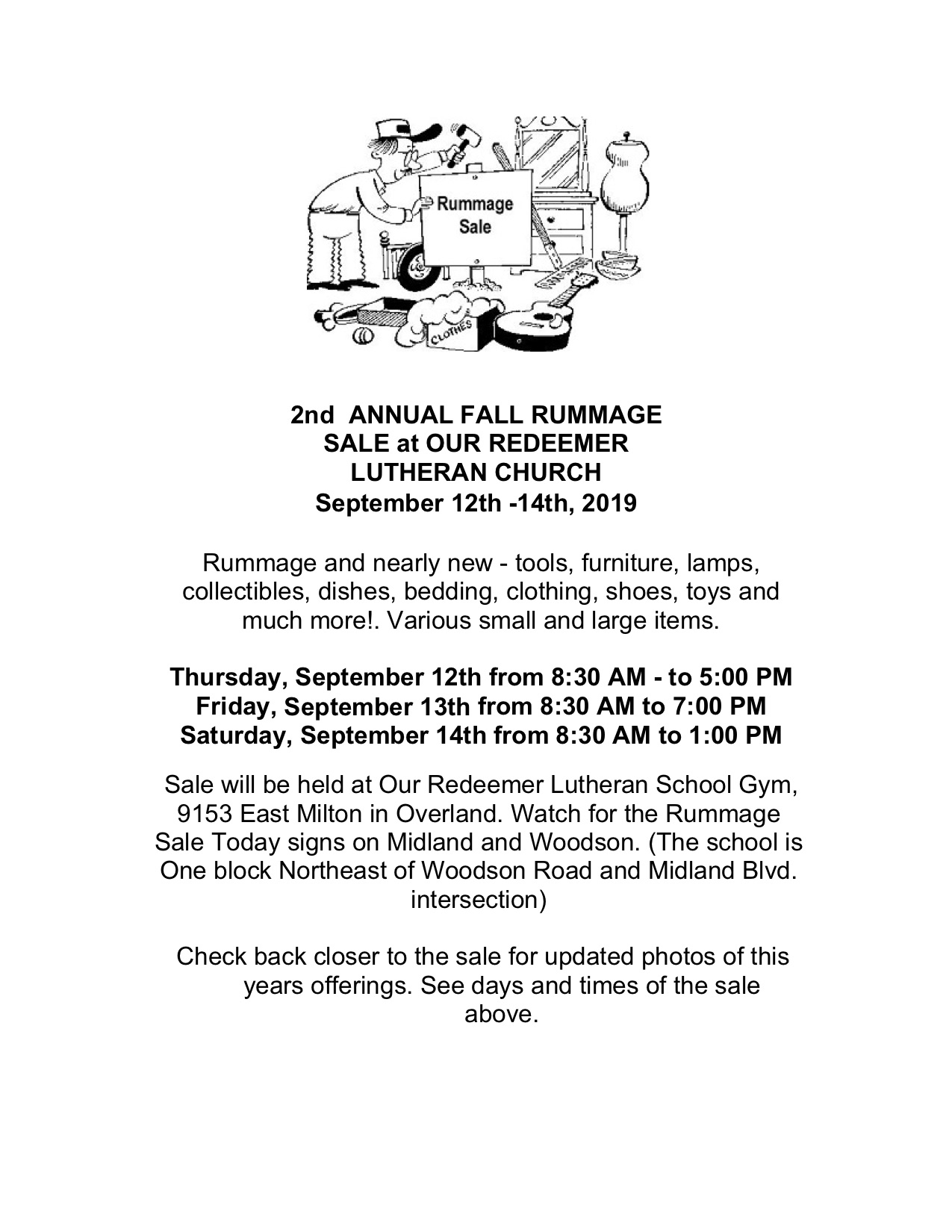 2nd Annual Fall Rummage Sale At Our Redeemer Lutheran Church
