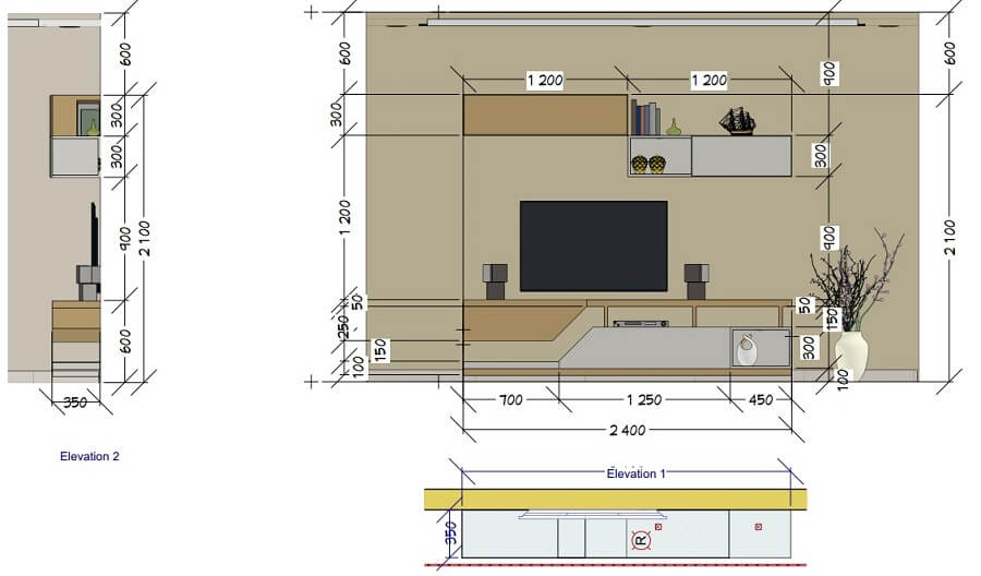 Tv Unit Elevation With Measurements Civillane