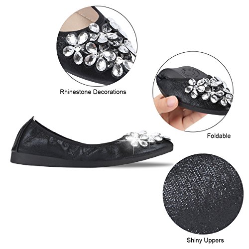 Kunshop Women Ballet Flats Rhinestone Wedding Ballerina Shoes Clout