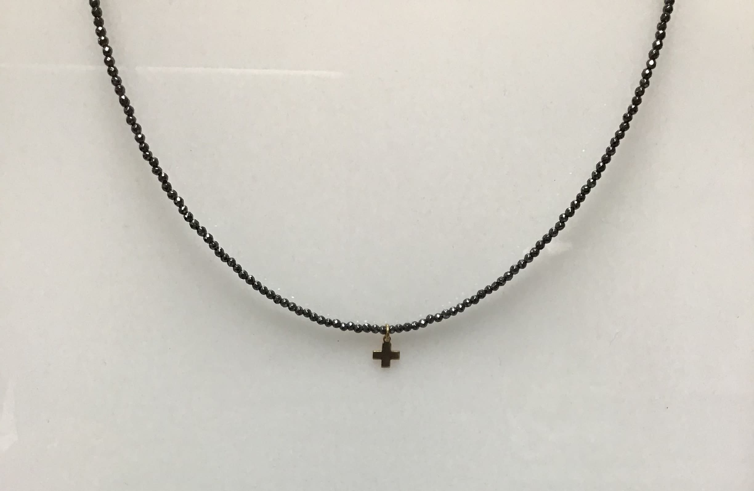 Enewton 15” Choker Faceted Hematite 2mm Bead Signature Cross Gold Charm