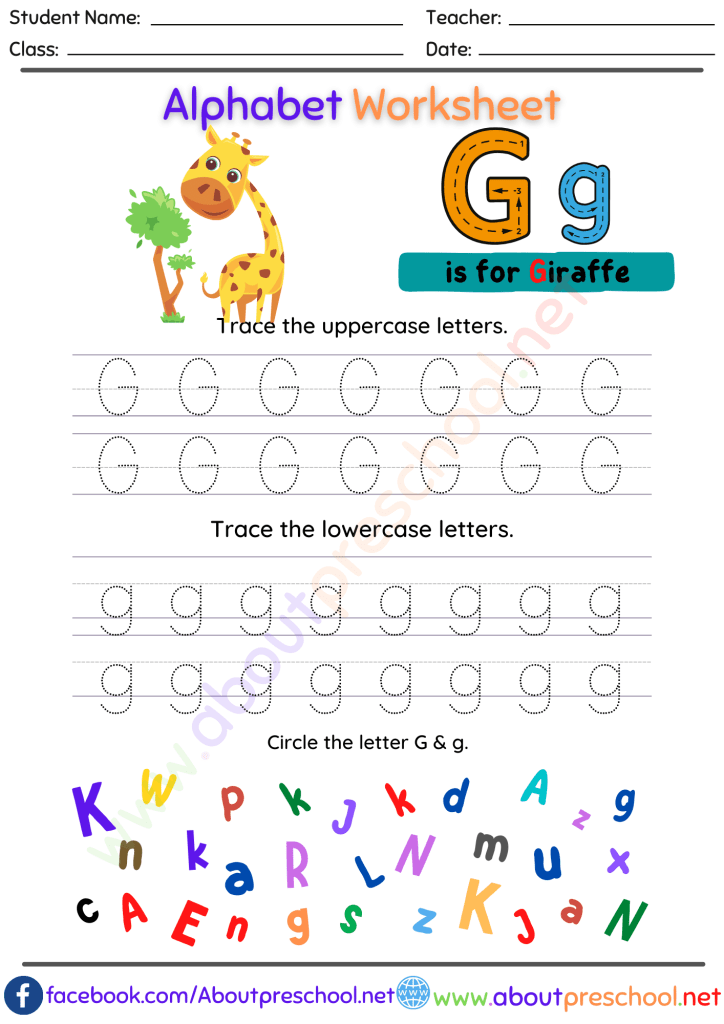 Trace Letter G Worksheets About Preschool