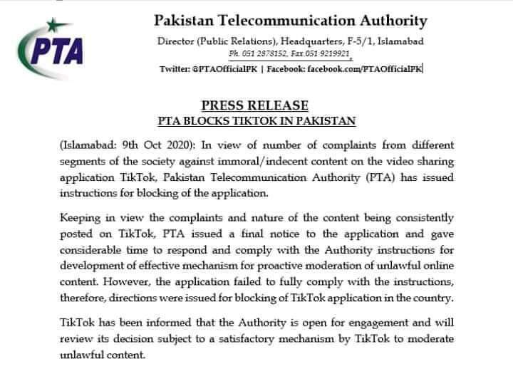 Pta Blocks Tiktok In Pakistan All Pak Notifications