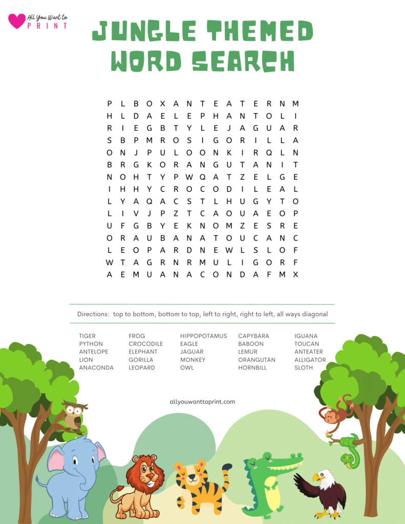 Jungle Word Search Wordmint Jungle Animal Word Search Puzzle