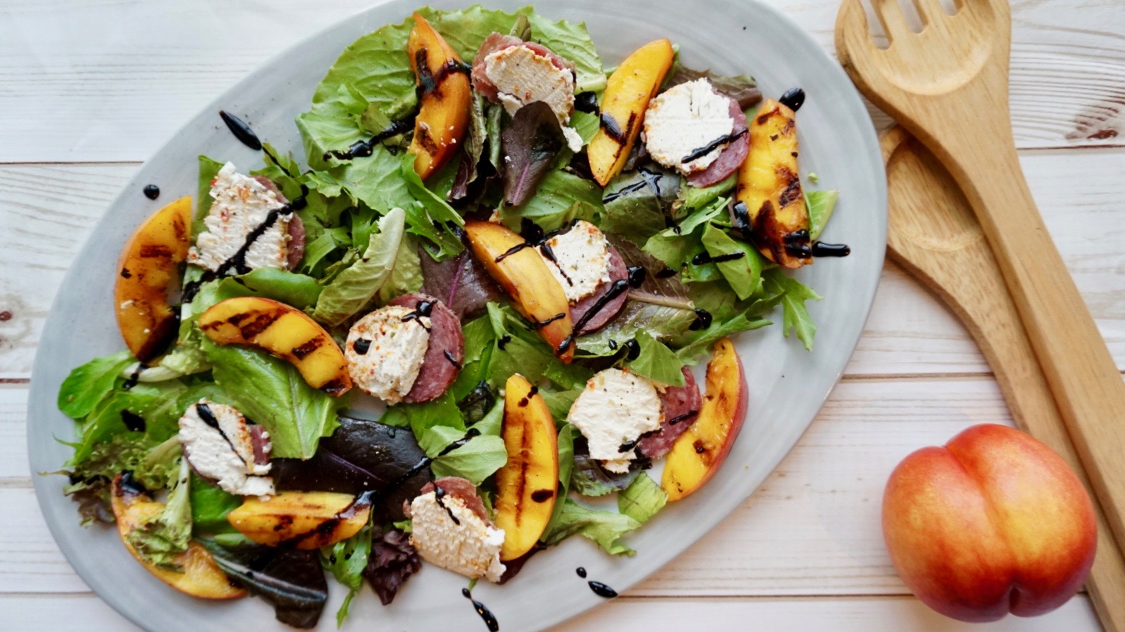 Grilled Peach And Goat Cheese Salad • A Wholesome New World