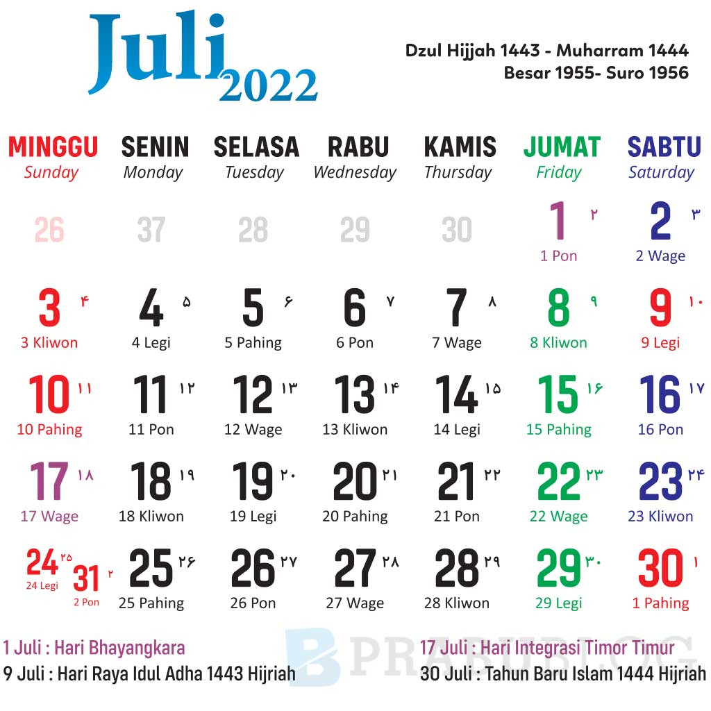 Kalender Juli 2022 Kalender Nasional Dan Jawa Uncut Media