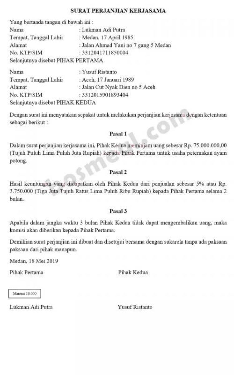 10 Contoh Surat Perjanjian Yang Benar Disertai Penjelasan Lengkap