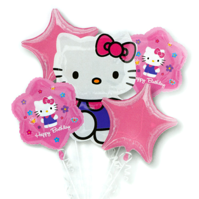 Hello Kitty Birthday Mylar Balloon Bouquet Inflated With Helium And