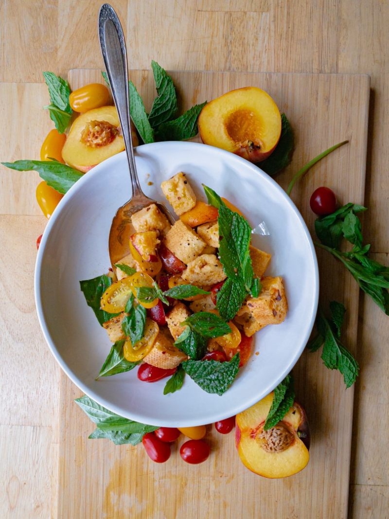 Peach Panzanella Salad Behind The Fern Tree