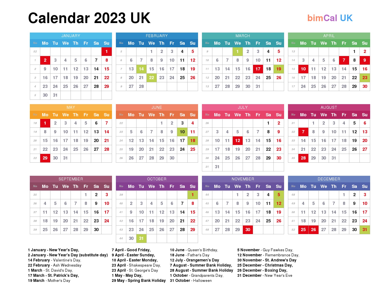 Printable 2023 Calendar Uk Print Calendar 2023