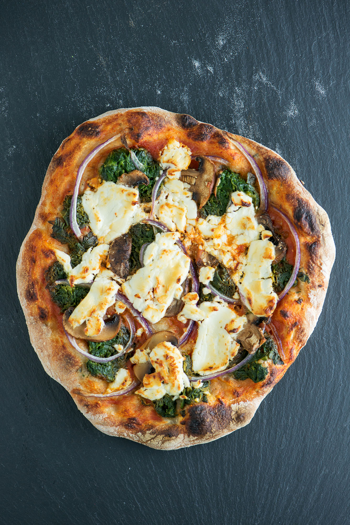 Spinach Mushroom And Goat Cheese No Knead Pizza