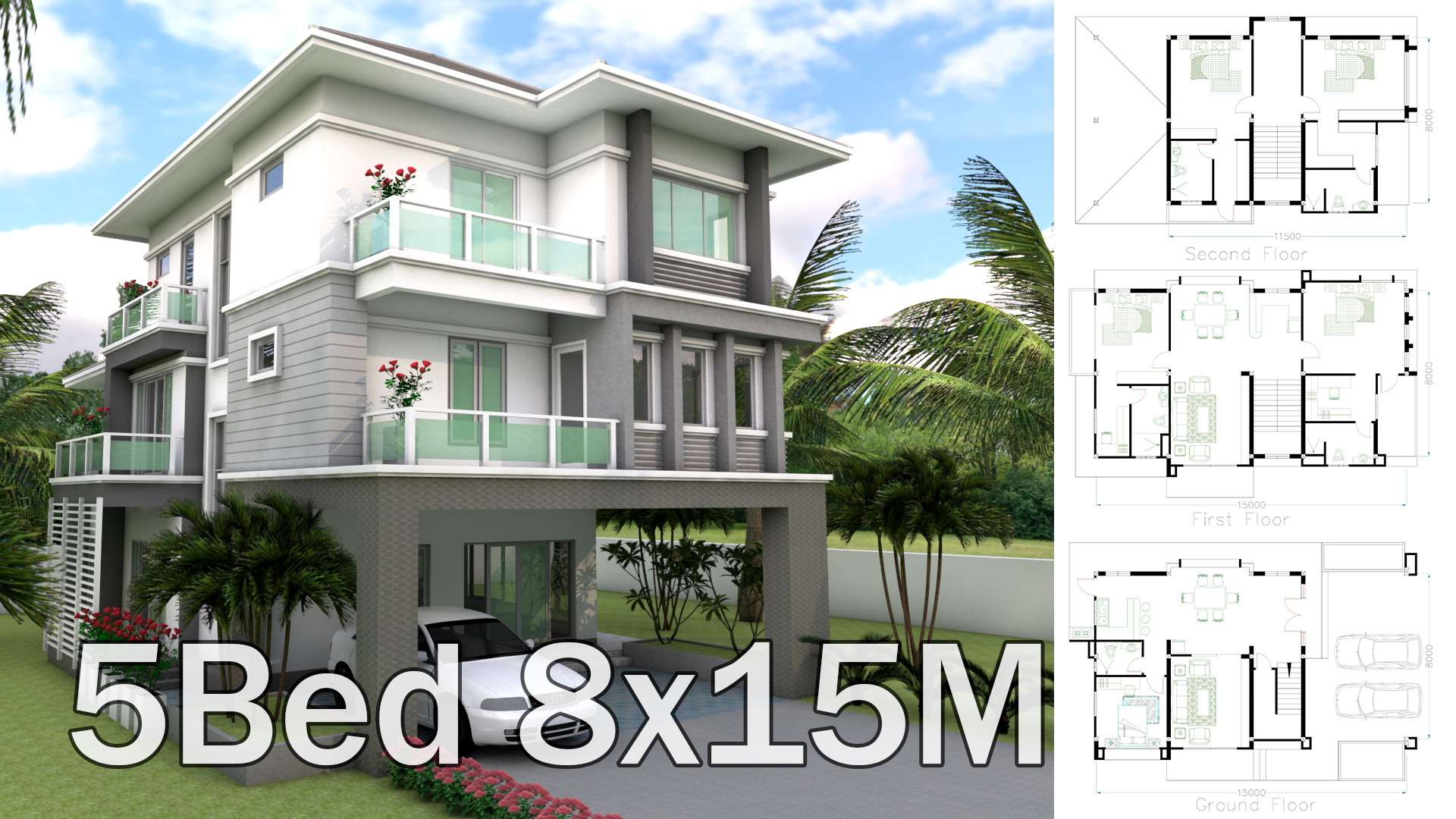 Sketchup 5 Bedrooms House Plan 8x15m Samphoascom