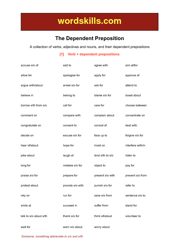 Dependent Prepositions Worksheets Preposition Worksheets