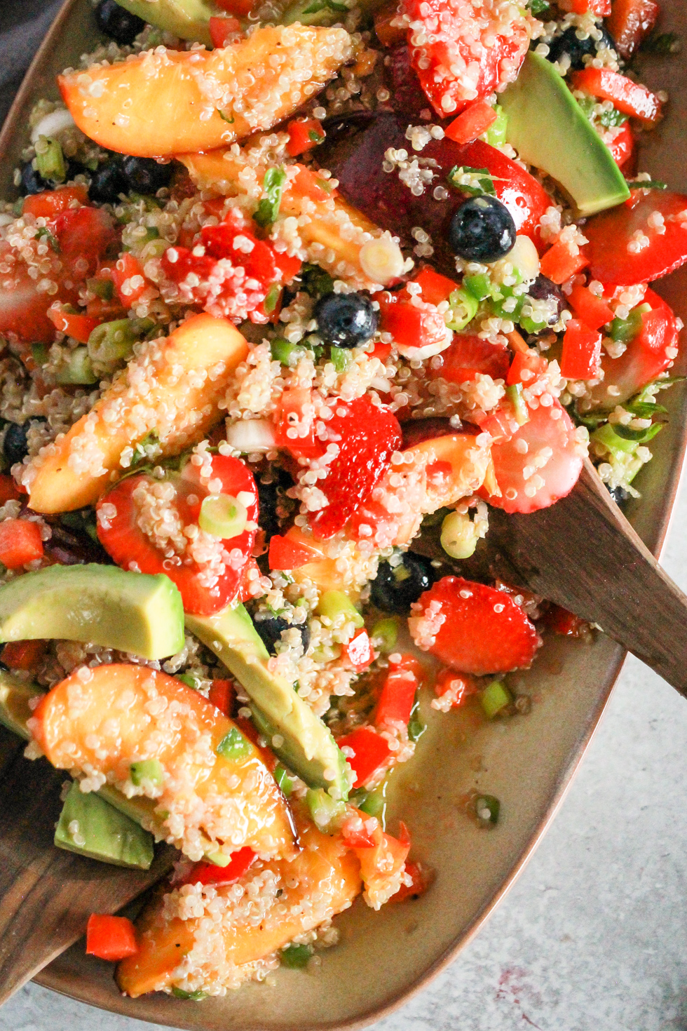 Summer Quinoa Salad With Peaches Strawberries And Blueberries