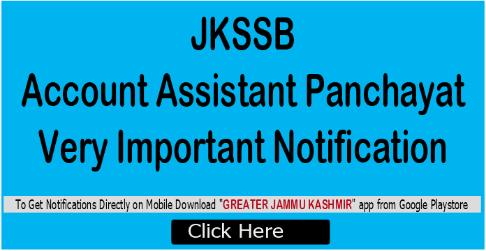 Jkssb Account Assistant Panchayat Very Important Notification Greater