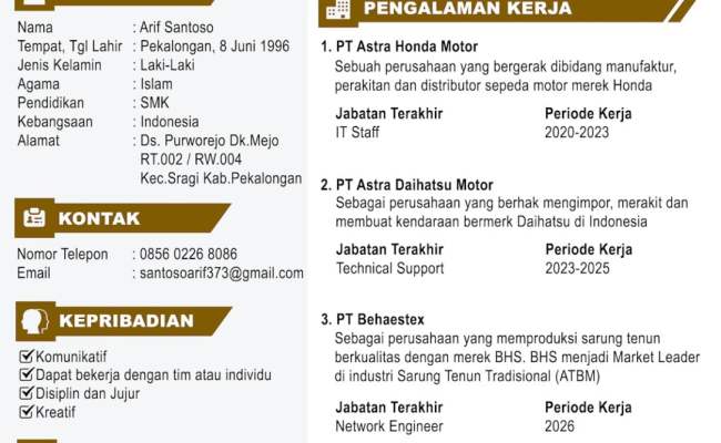 Contoh Cv Menarik Dan Simple Bahasa Indonesia 16 Contoh Cv Simple Dan