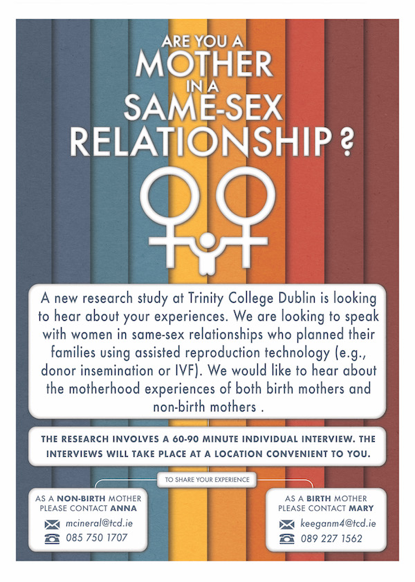 New Research Study Looking At Same Sex Motherhood Experience In Ireland